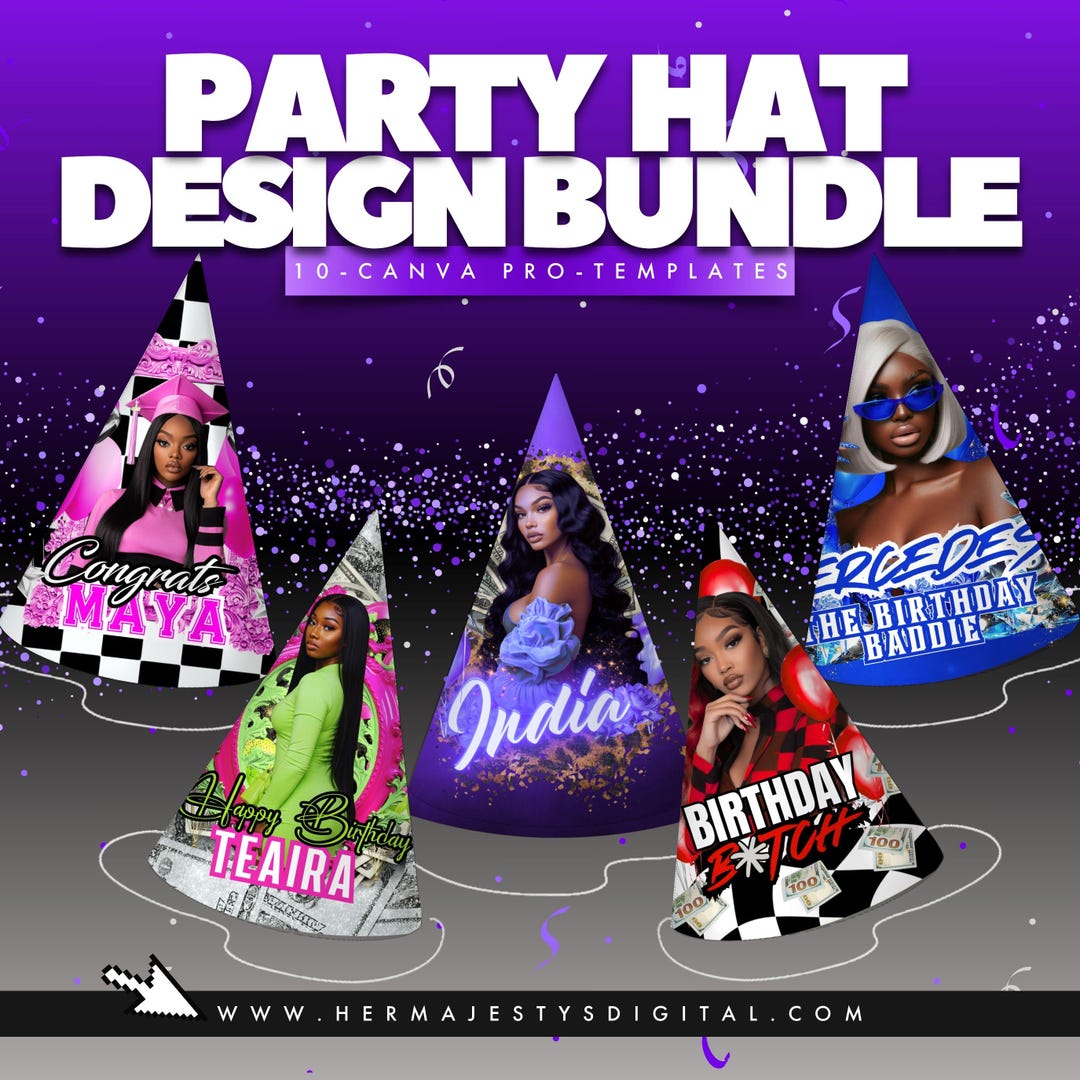 Editable Party Hat Templates: Customizable Canva Designs (digital ...