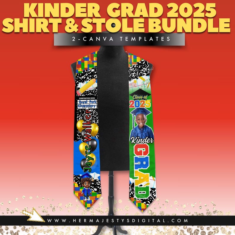 Kinder Grad 2025 Stole | Pre-k Grad Stole | Canva Template | Girl & Boy ...