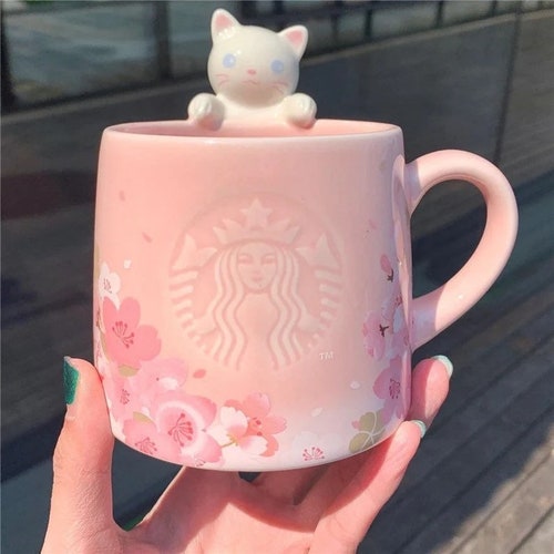 Starbucks Cute Pink Sakura Cat Coffee Mug Cups New Gift Set - Etsy