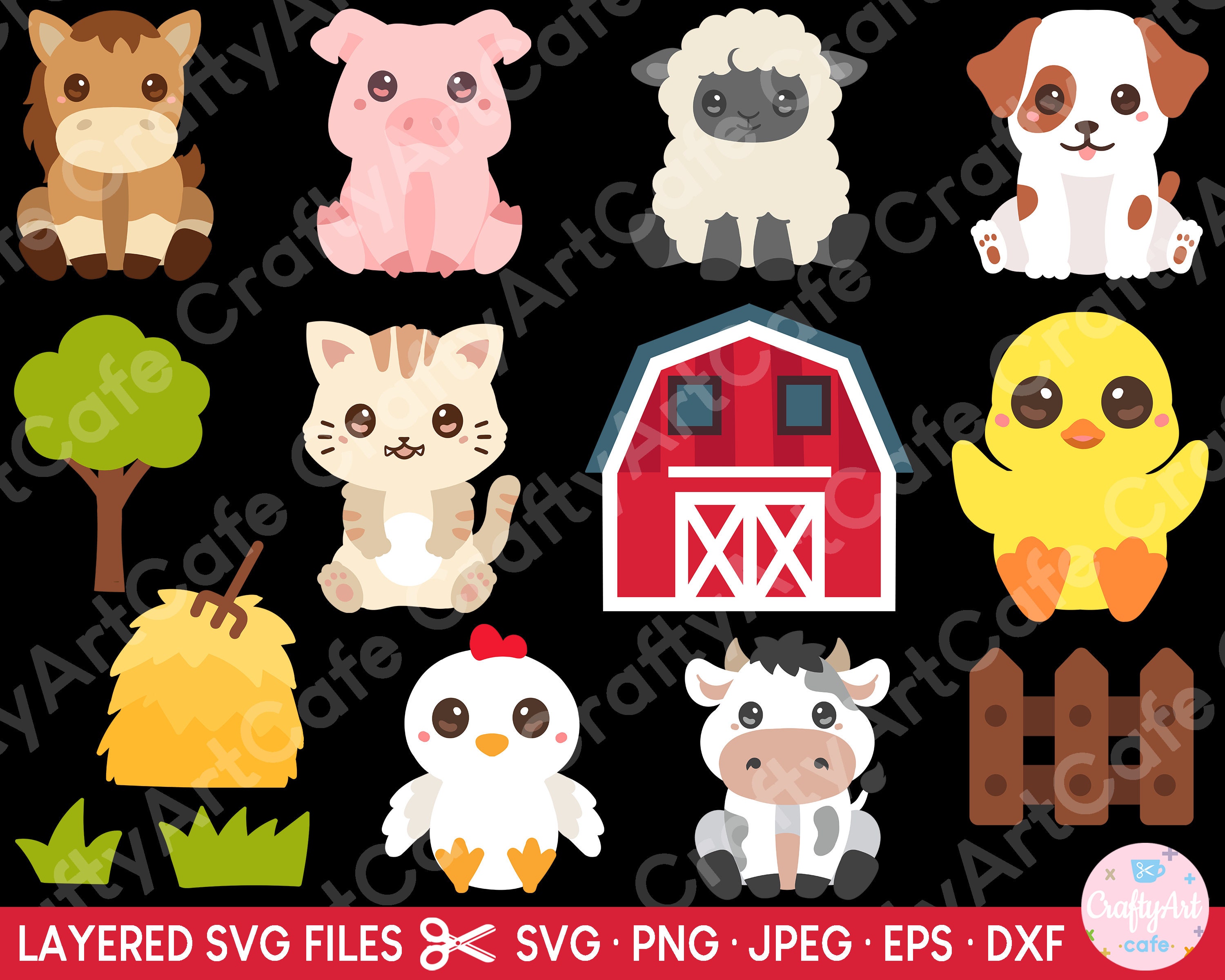 Farm Animal Svg Bundle for Cricut Pig Svg Duck Svg Chicken Svg Cow Svg ...