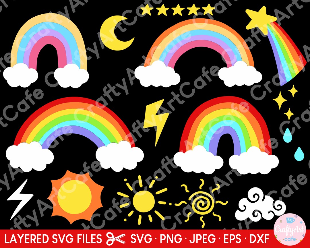 Rainbow Svg Cloud Svg Moon Svg Sun Svg Bold Svg Raindrop Svg Stars Svg ...