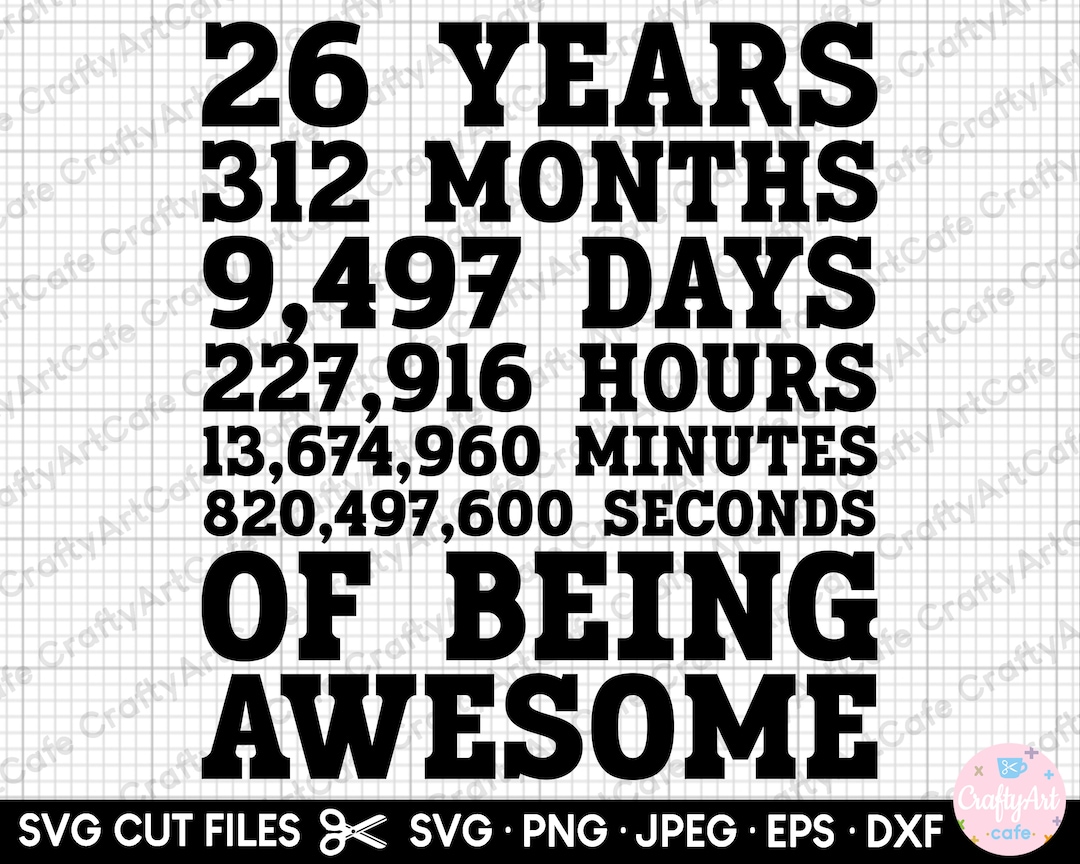 26th Birthday Svg 26 Years Old Svg 26th Birthday Png - Etsy