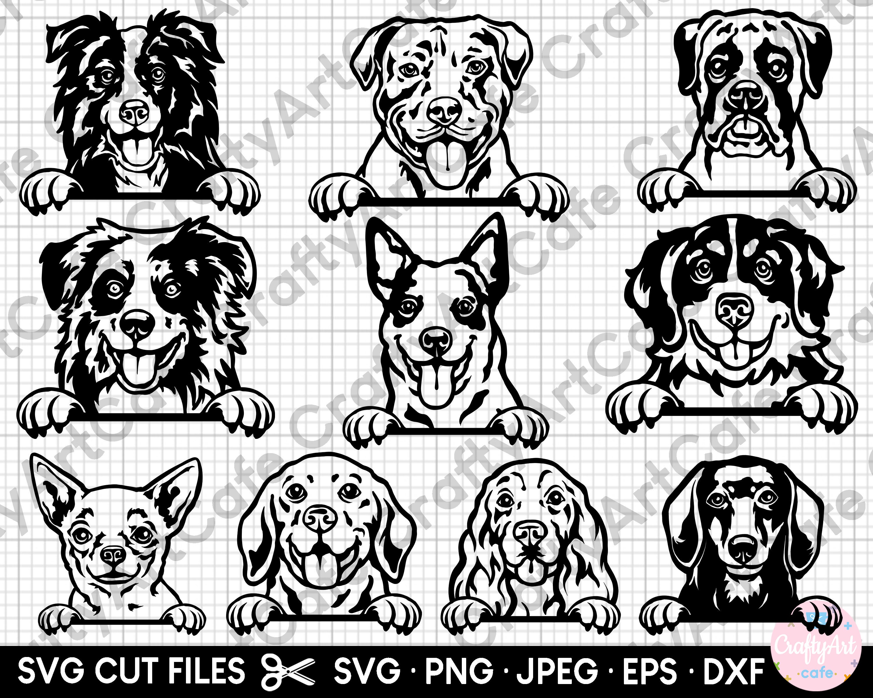 Peeking Dogs Bundle Svg Cut Files Aussie Svg, Beagle Svg, Boxer Dog Svg ...