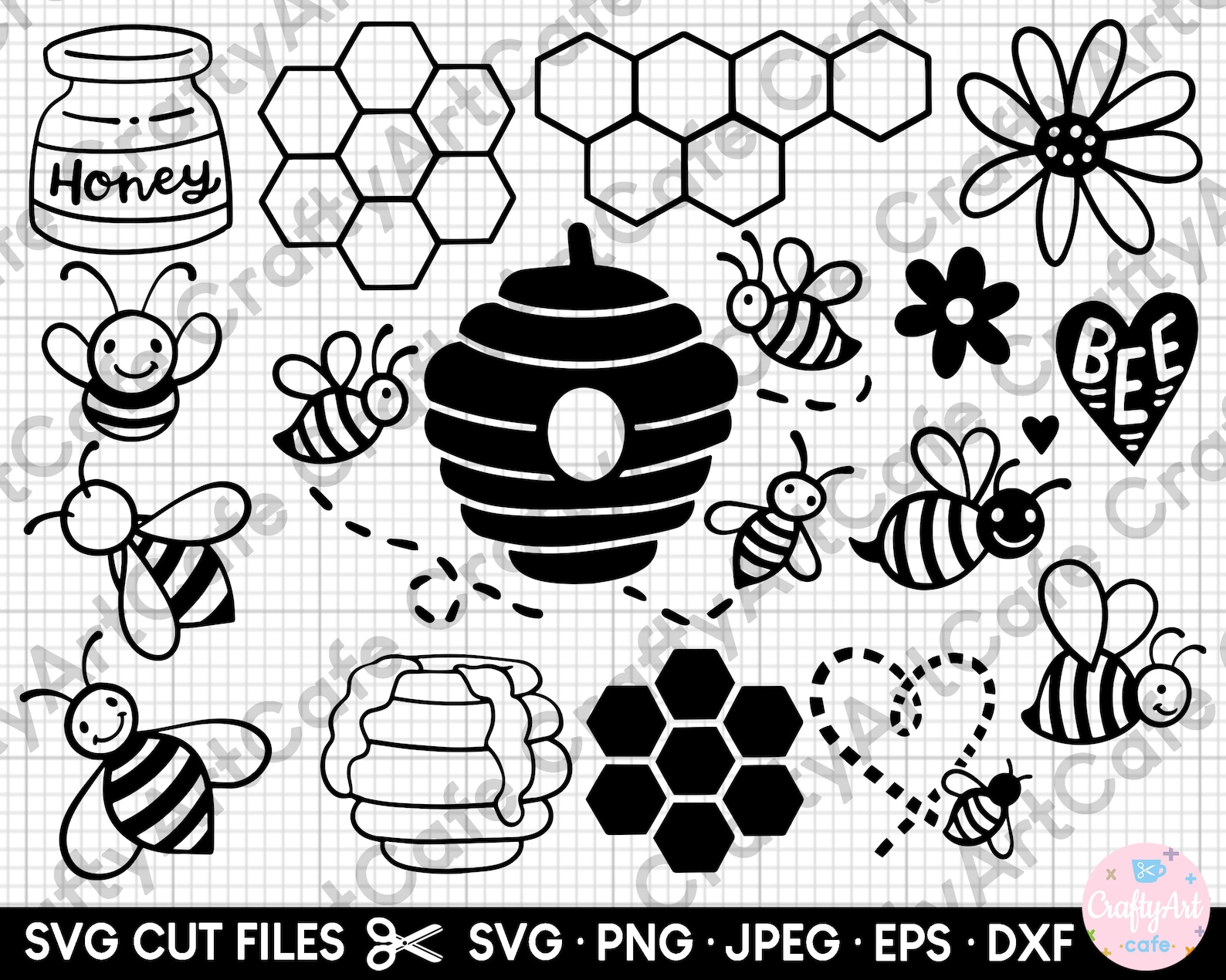 Bee Svg Bundle Bees Clipart Illustration Vectors Honeycomp Honey ...