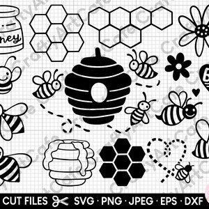Bee Svg Bundle Bees Clipart Illustration Vectors Honeycomp Honey ...