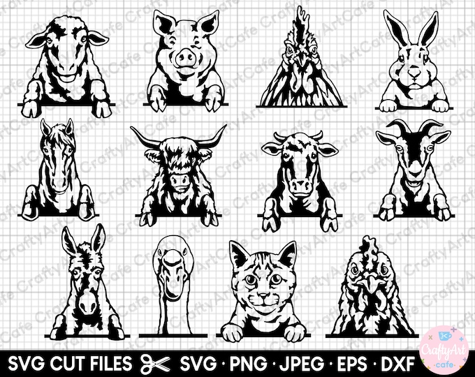 Farm Animals Clipart, Svg Files for Cricut, Pig Sheep Donkey Chicken ...