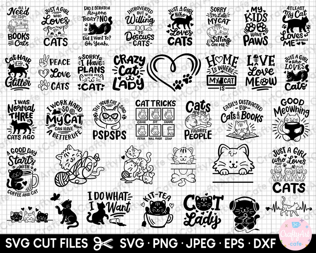 Cat Svg Bundle for Cricut Shirt Cat Png Bundle Shirt Designs Free ...