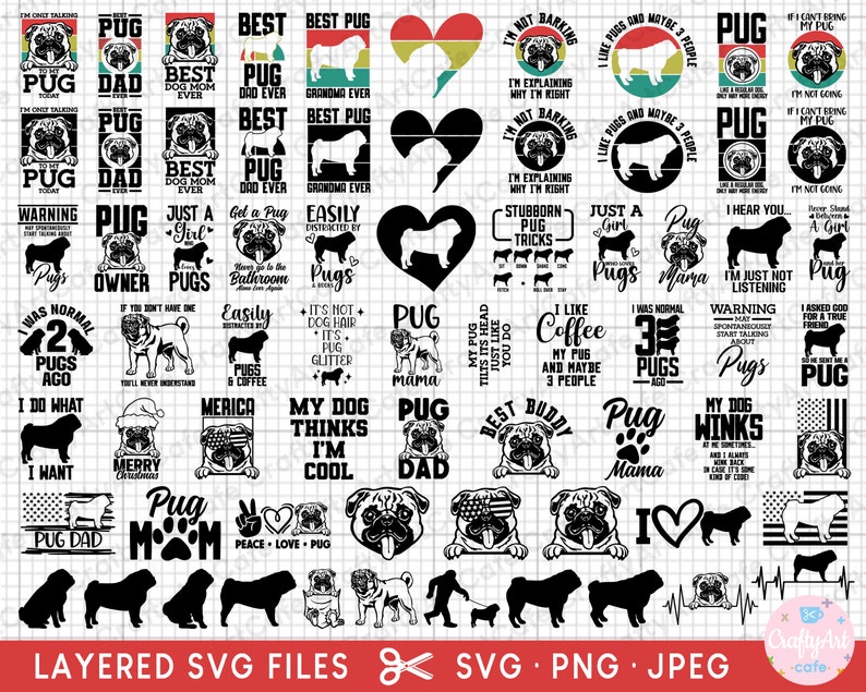 Pug Svg Bundle Cricut Free Commercial Use Pug Png Bundle Pug - Etsy