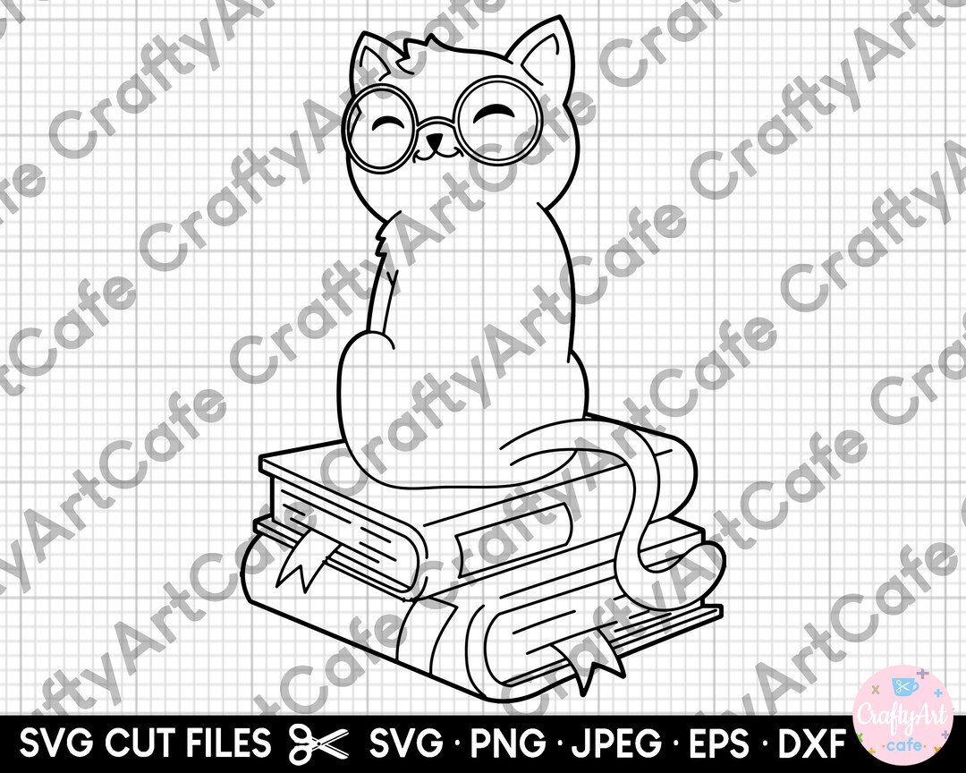 Cats Books Cat on Books Cut File Svg Png Clipart Illustration - Etsy