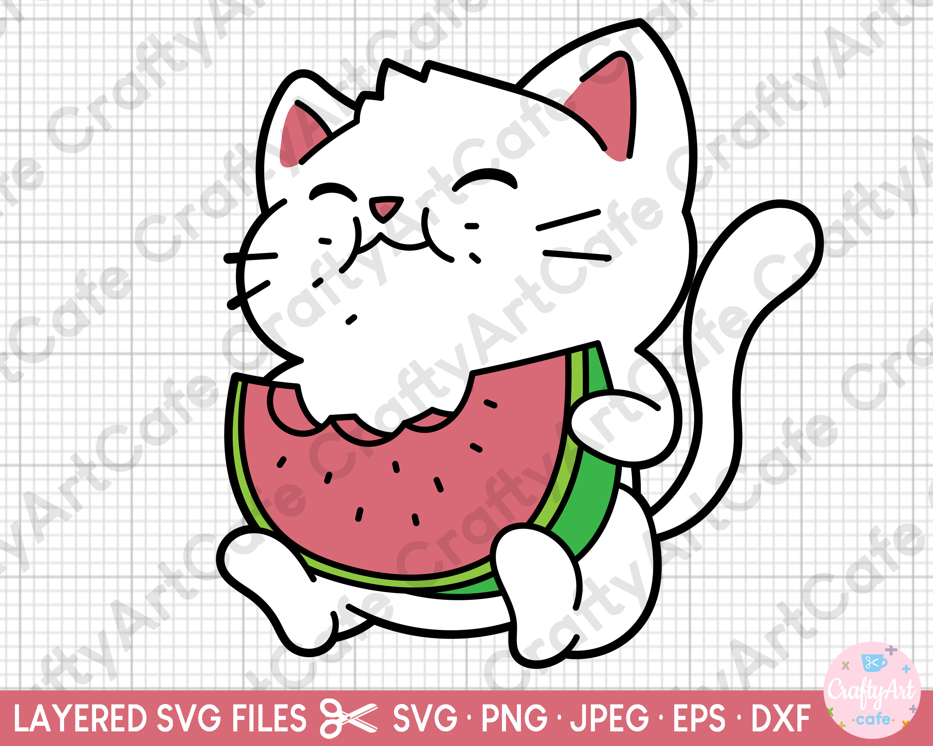 Cat Watermelon Kawaii Svg for Cricut Cat Watermelon Kawaii Png Cat With ...