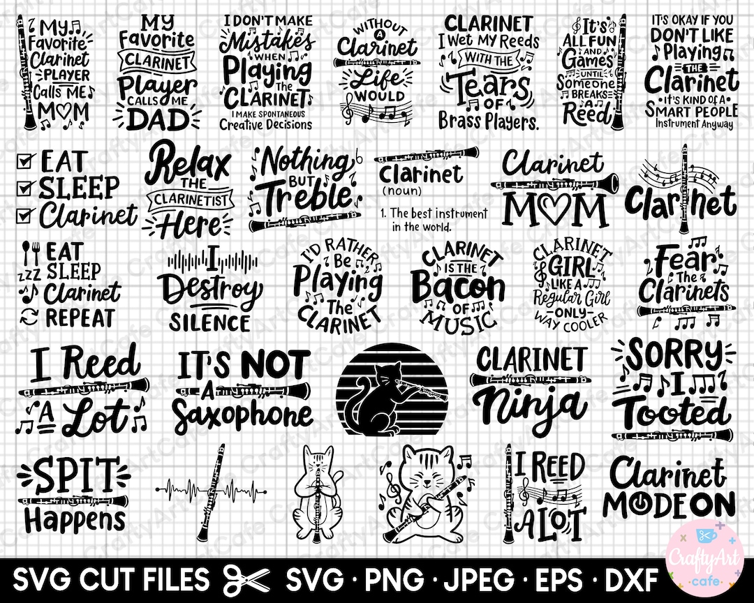 Clarinet Svg Bundle Cricut Cut Files Free Commercial Use Clarinet Png ...