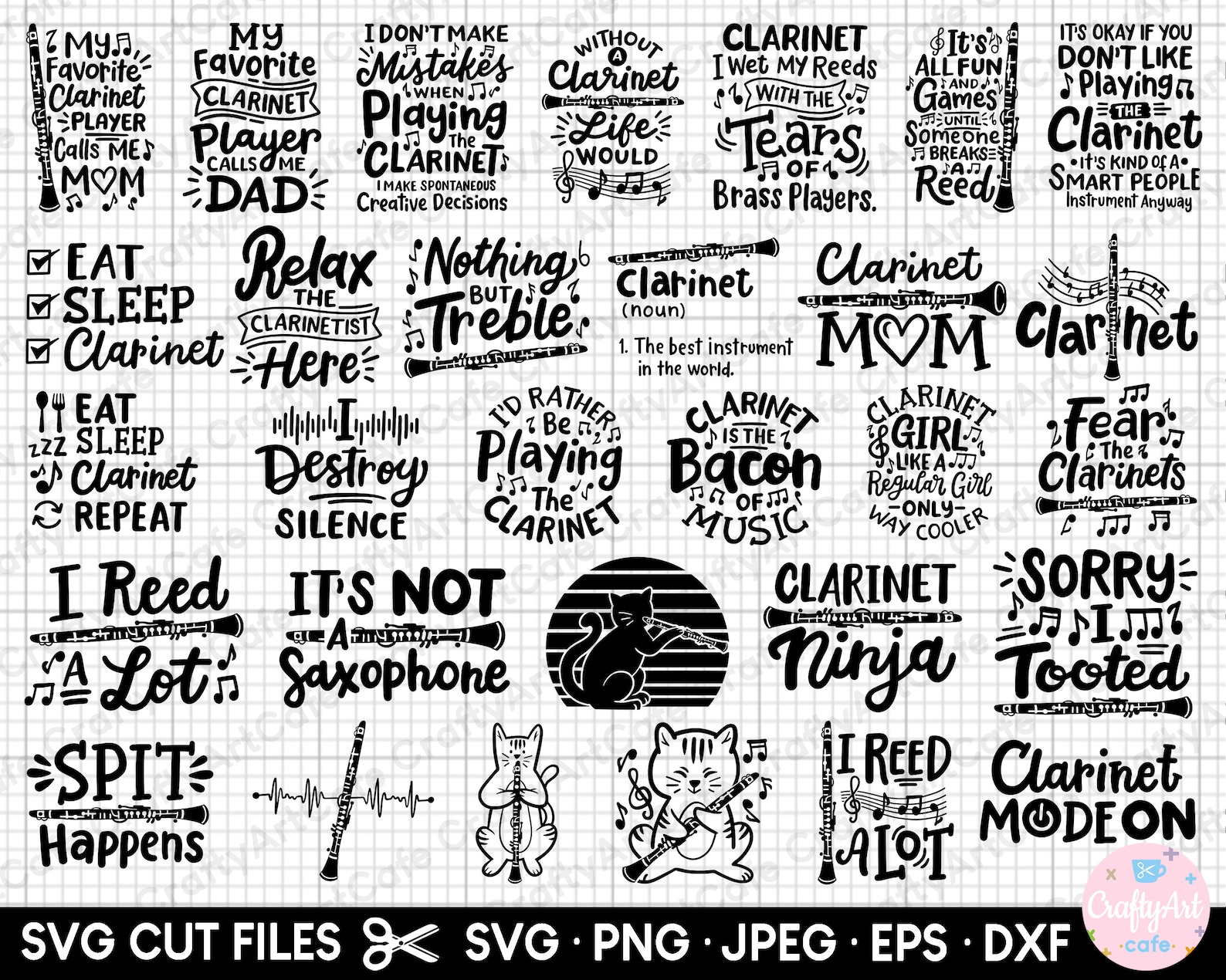 Clarinet Svg Bundle Cricut Cut Files Free Commercial Use Clarinet Png ...