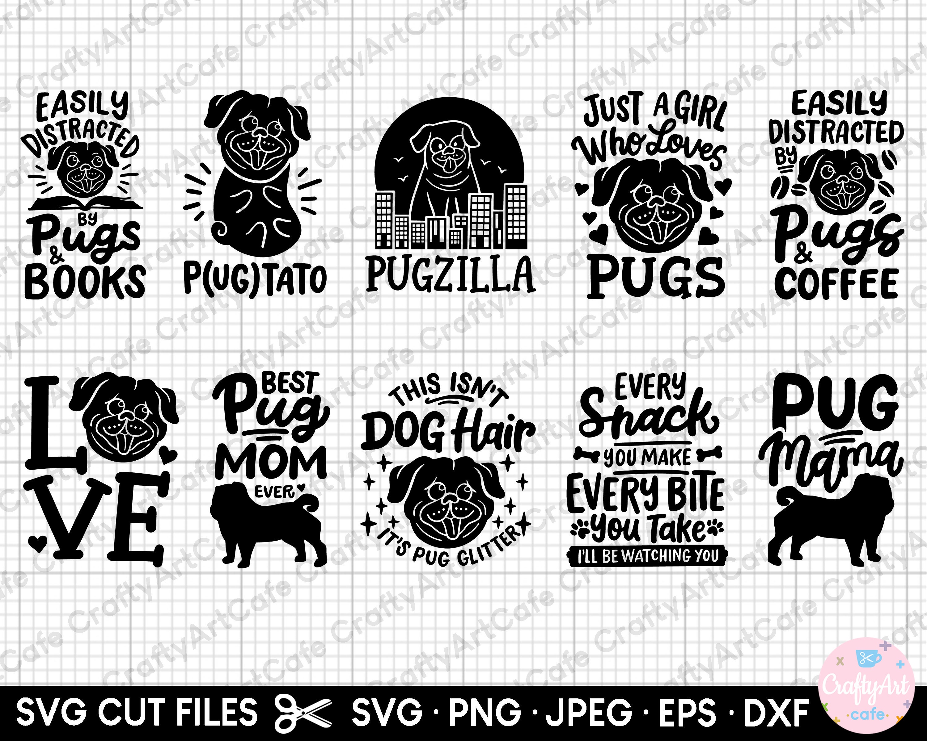 Pug Svg Bundle Cricut Shirt Pug Png Bundle Pug Eps Dxf Jpeg Jpg Vector ...