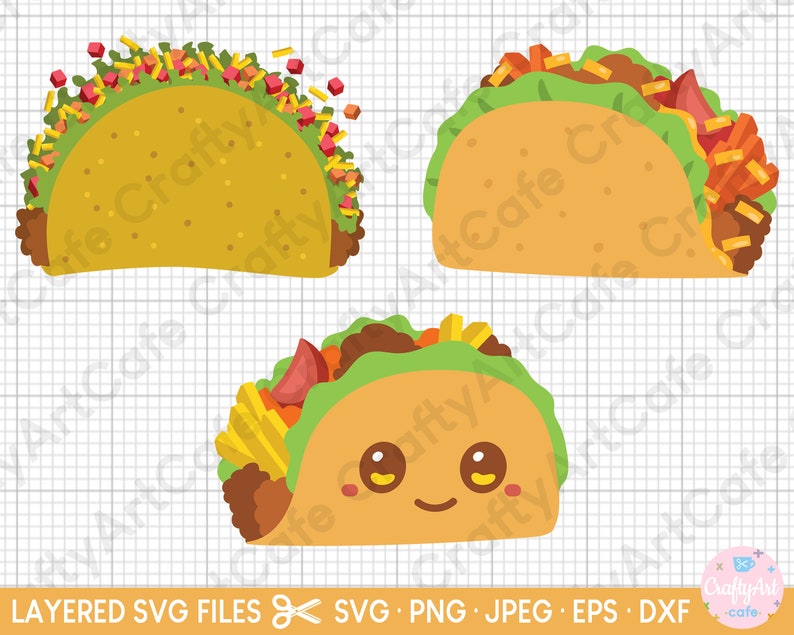 Taco Svg Cut Files Bundle for Cricut Cute Taco Kawaii Taco Cinco De ...