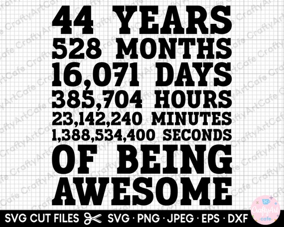 44th Birthday Svg 44 Years Old Svg 44th Birthday Png | Etsy