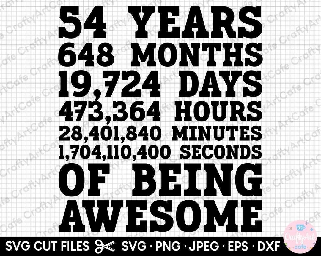 54th Birthday Svg 54 Years Old Svg 54th Birthday Png - Etsy