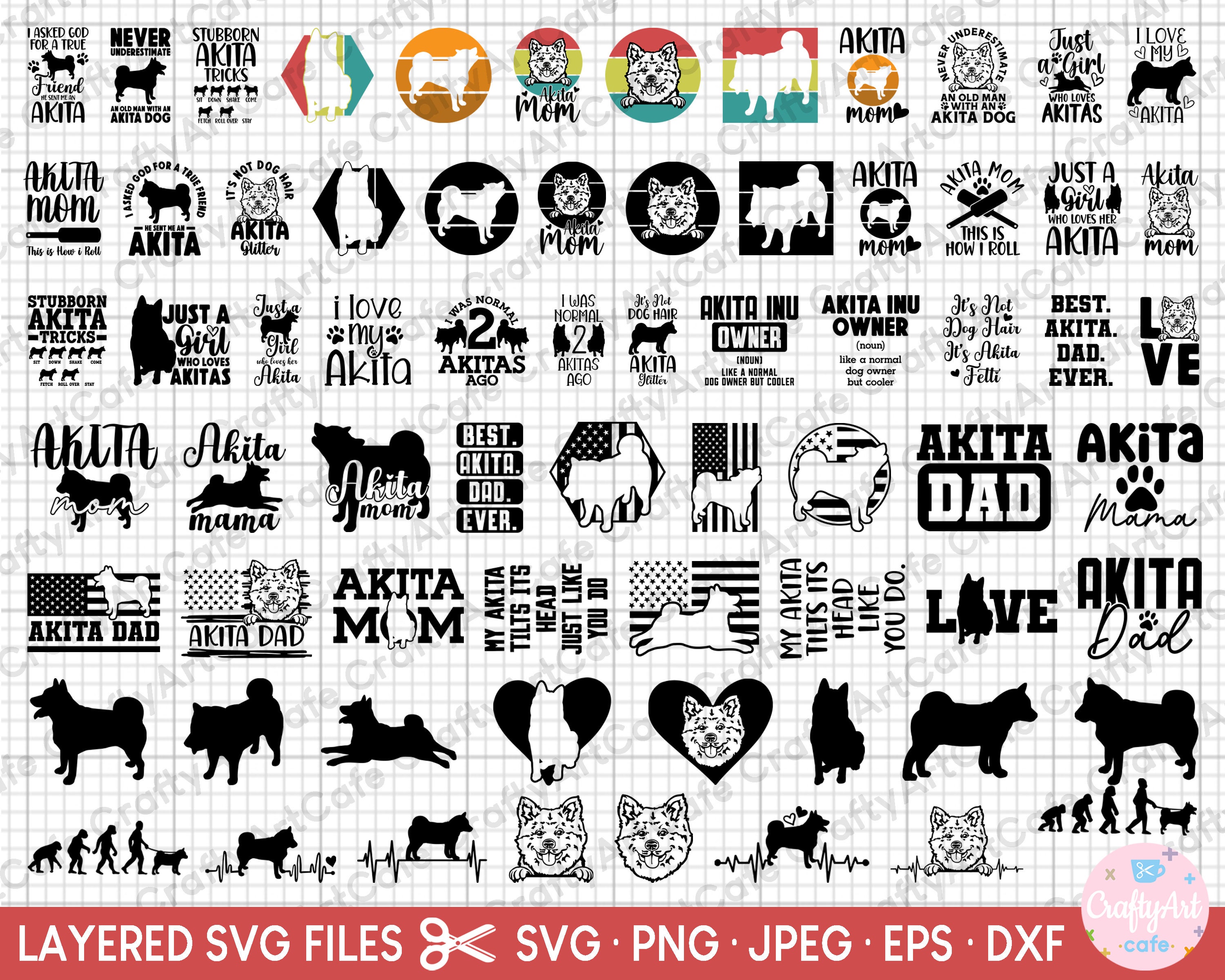 Akita Svg Bundle Cricut Shit Cut Files Free Commercial Use Aktita Png ...