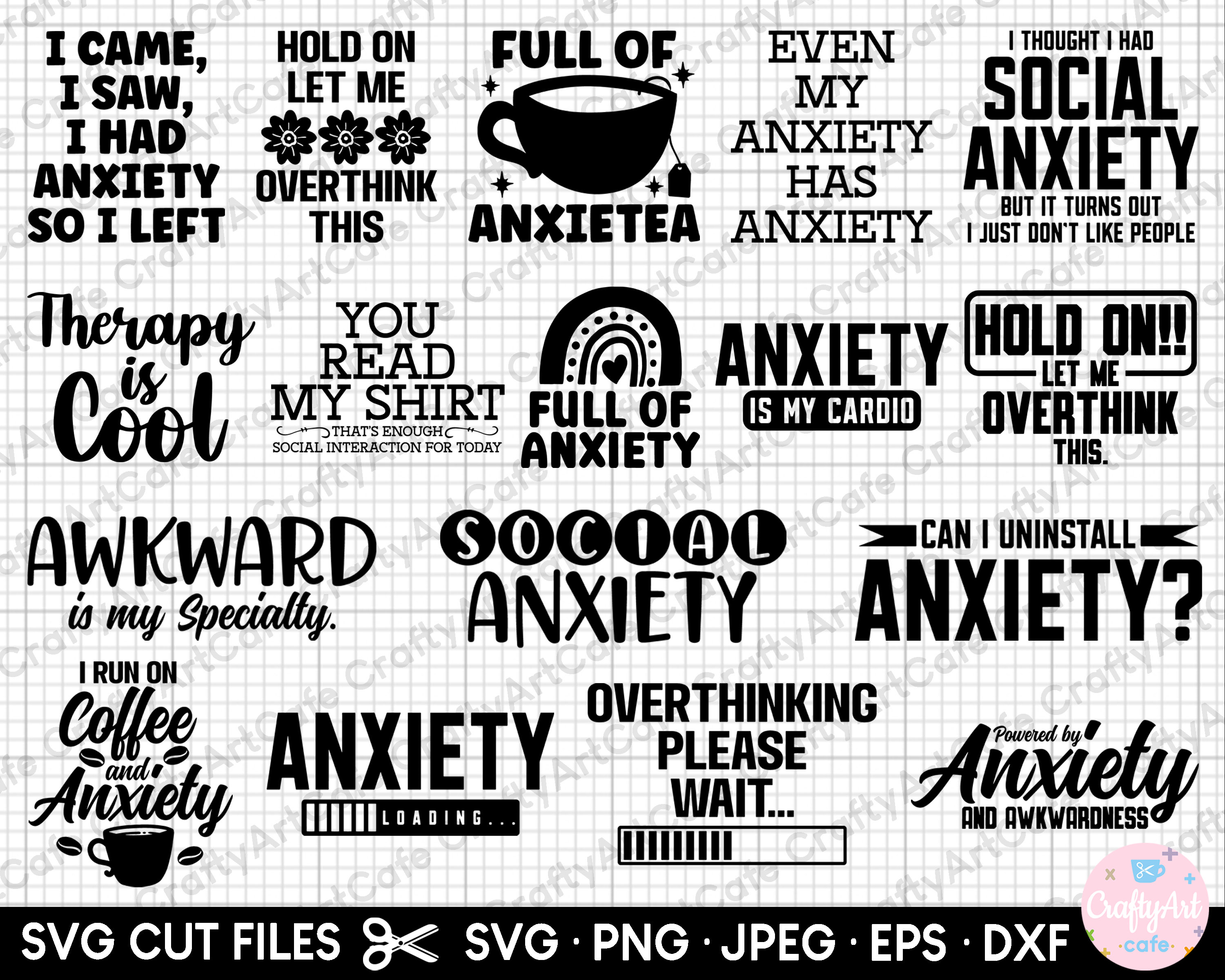Anxiety Svg Bundle Cricut Cut Files Free Commercial Use Anxiety Png ...