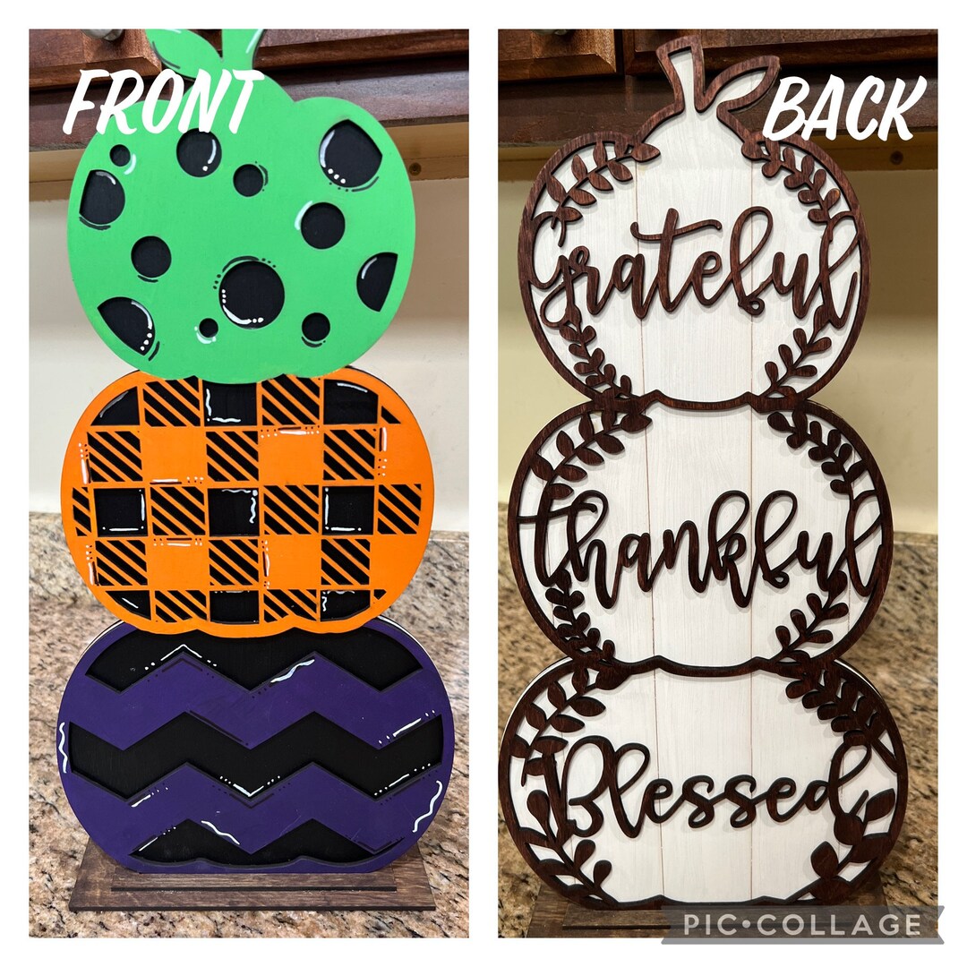 Dual Sided 15 in Halloween Stacked Pumpkin and Thanksgiving, Halloween ...