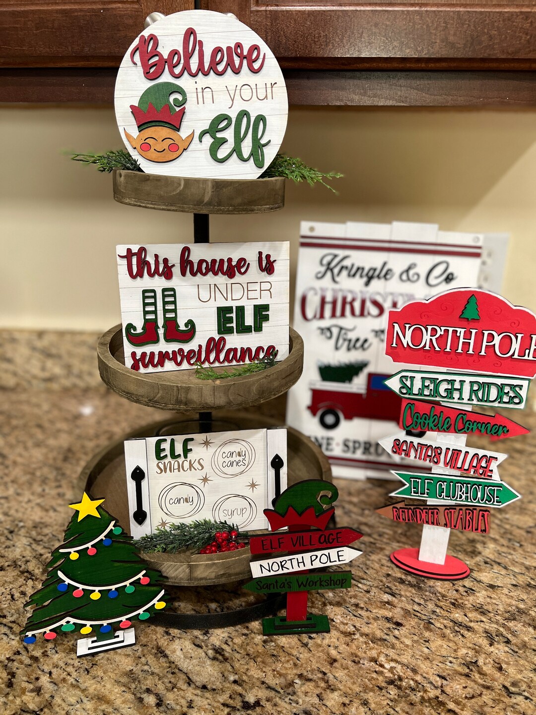 Christmas Elf Surveillance Tiered Tray Decor, Elf Tiered Tray Decor ...