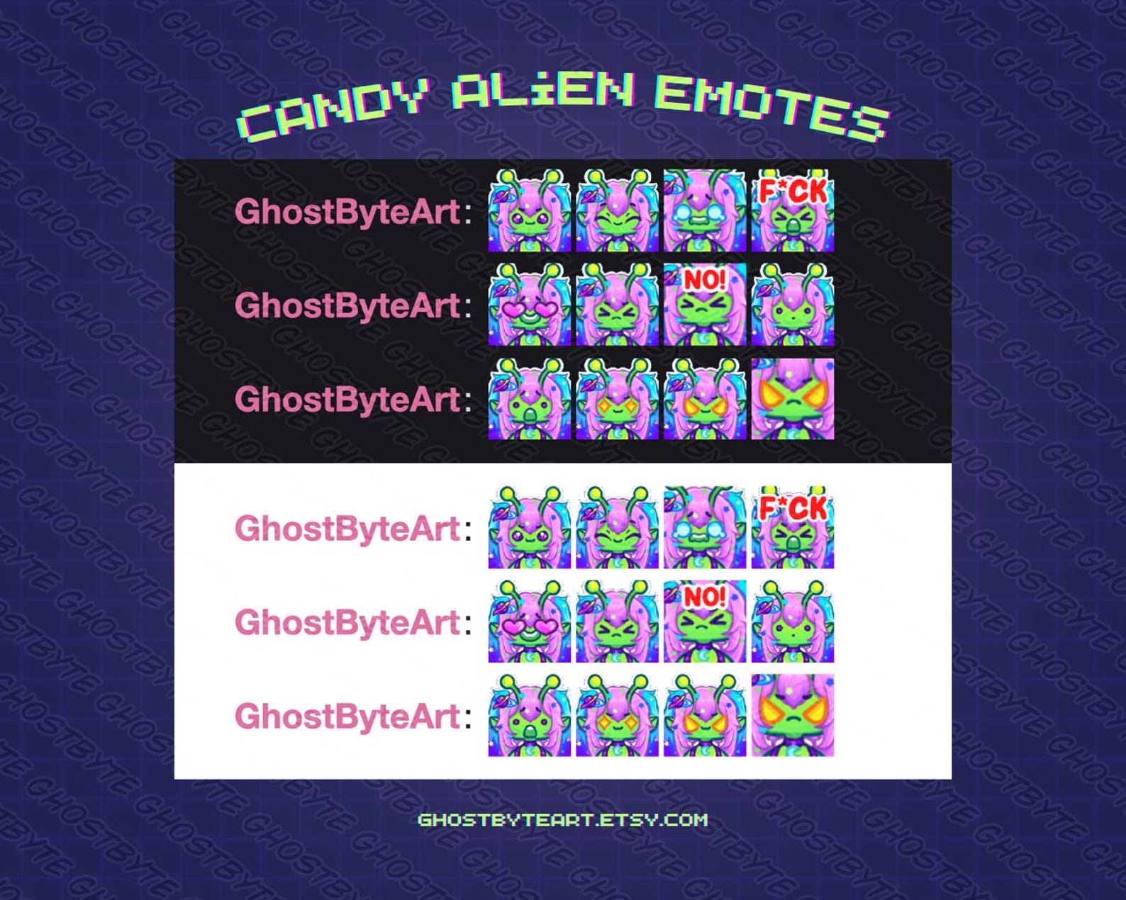 Candy Alien Girl Animated Emotes: Chibi Gamer Sub Badges (digital ...