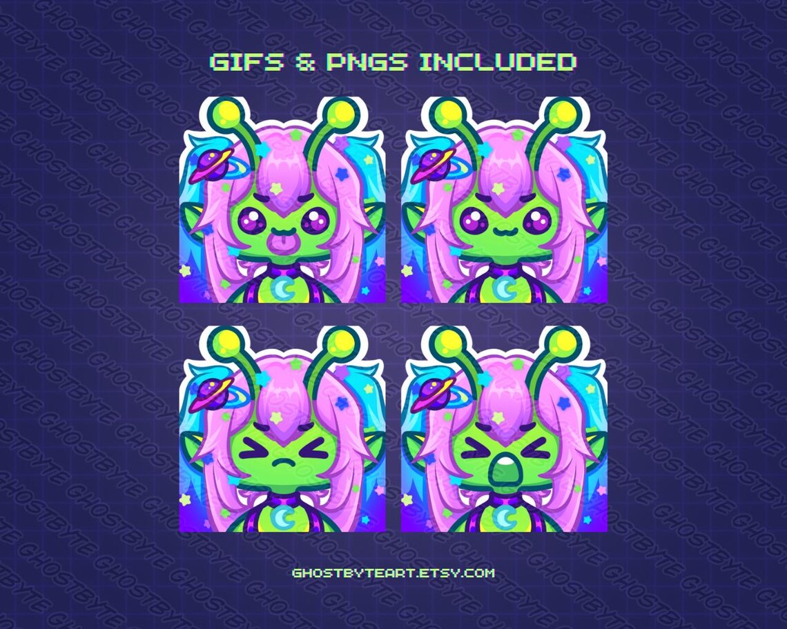 Candy Alien Girl Animated Emotes: Chibi Gamer Sub Badges (digital ...