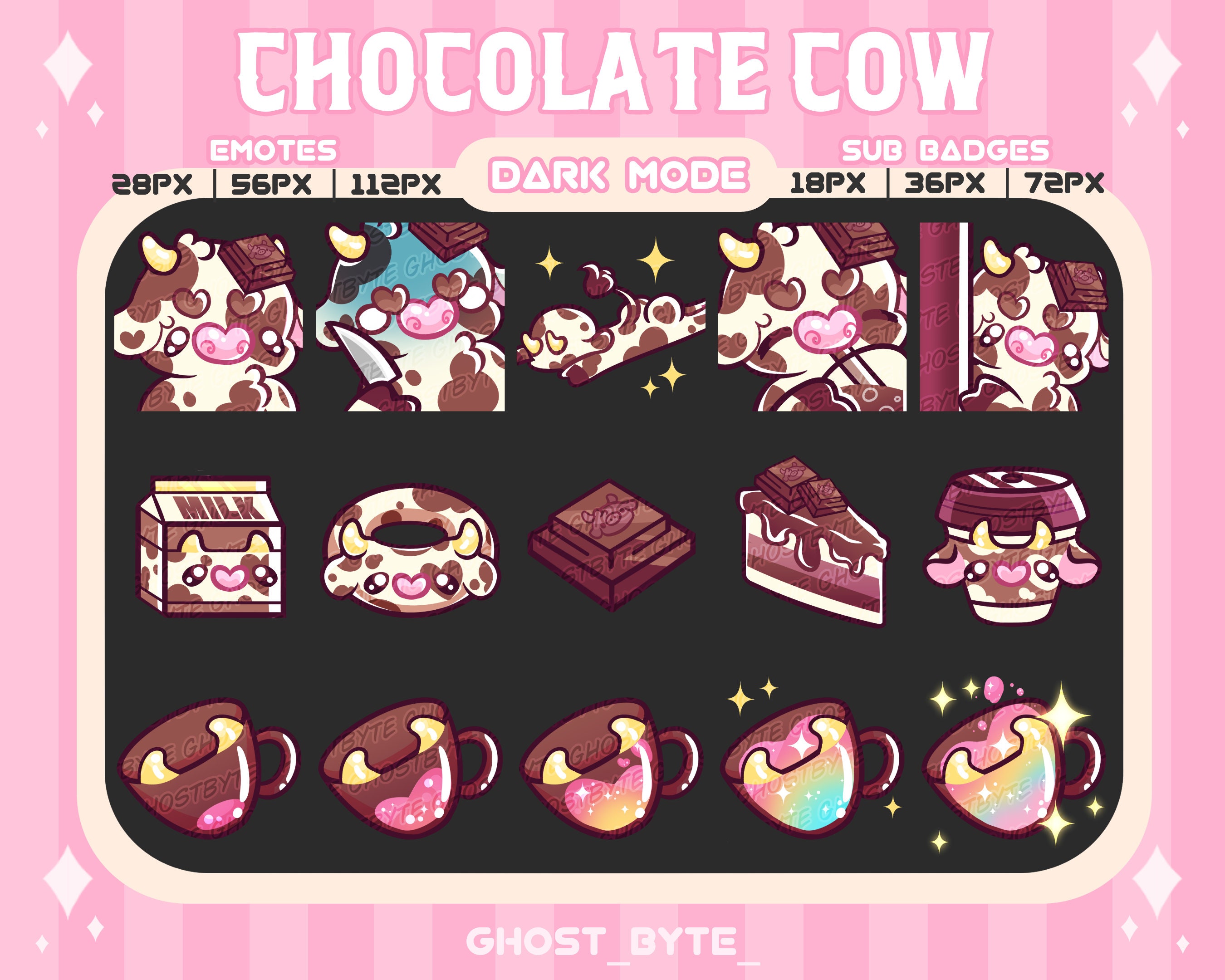 Strawberry & Chocolate Cow Emote Pack Sub Badges Twitch Discord Youtube ...