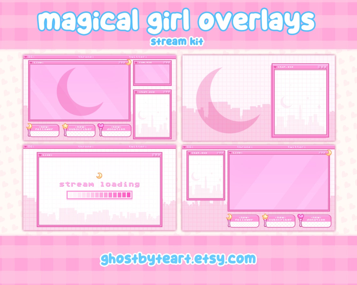 ANIMATED Pink Magical Girl Overlays & Transitions Streaming Pack for ...