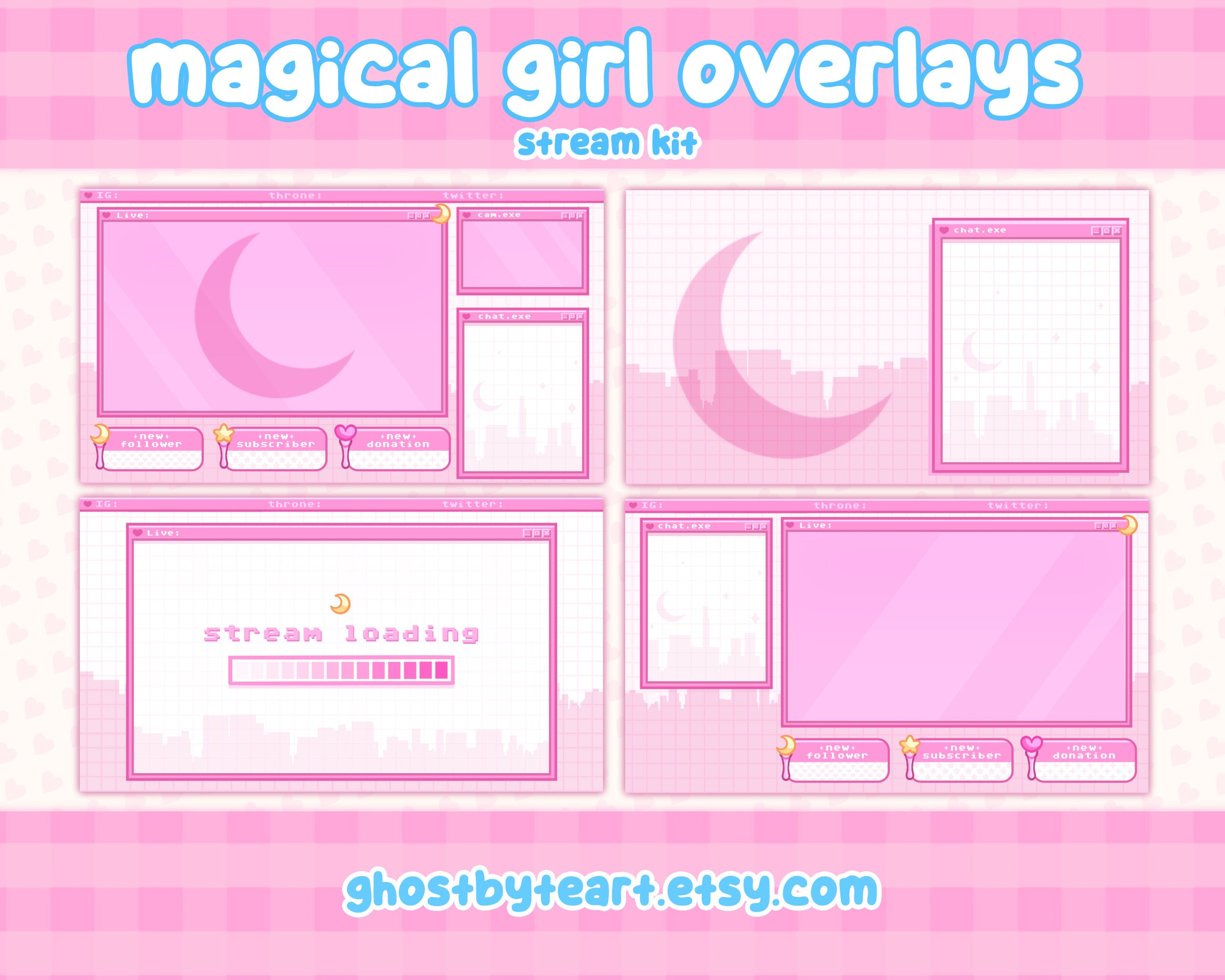 ANIMATED Pink Magical Girl Overlays & Transitions | Streaming Pack for ...