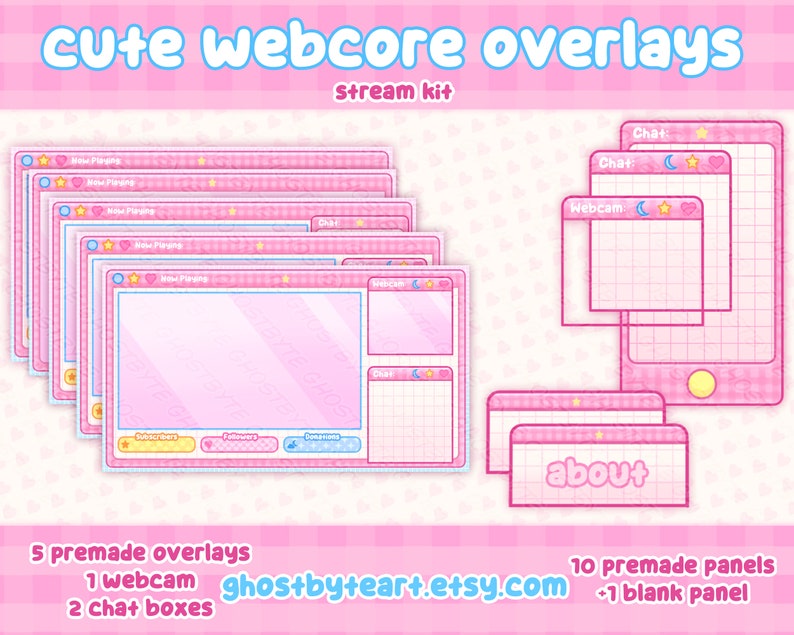 5 Cute Webcore Overlays & Panels | Streaming Pack for Twitch! - Etsy