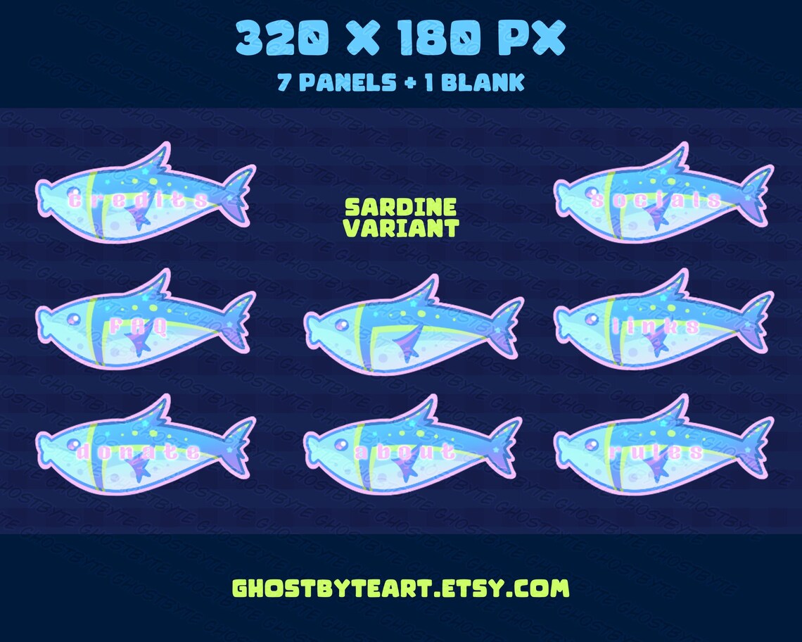 Fish Panels for Twitch Stream: Sardine, Bass, Salmon (PNG Digital ...