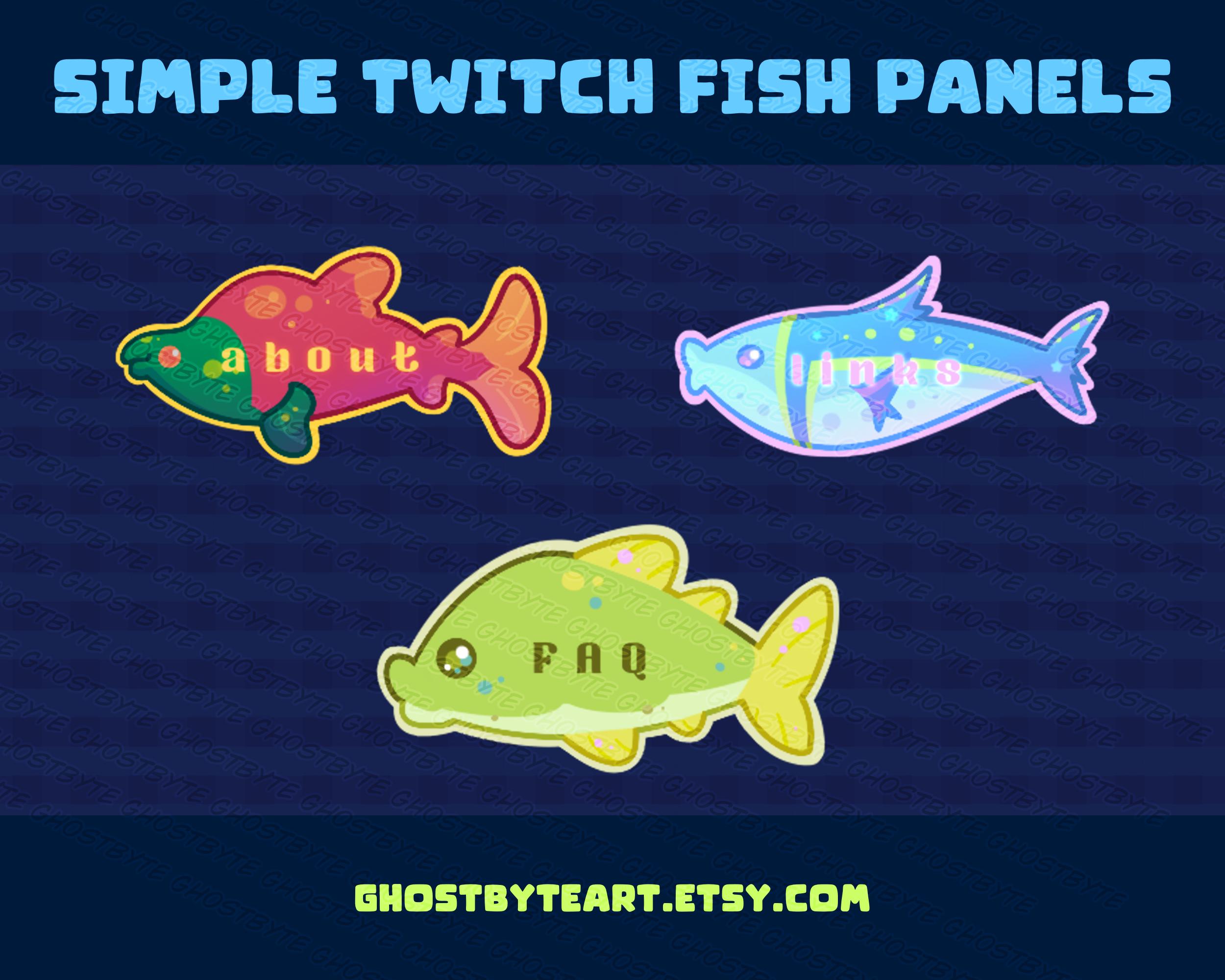 Fish Panels for Twitch Stream: Sardine, Bass, Salmon (PNG Digital ...