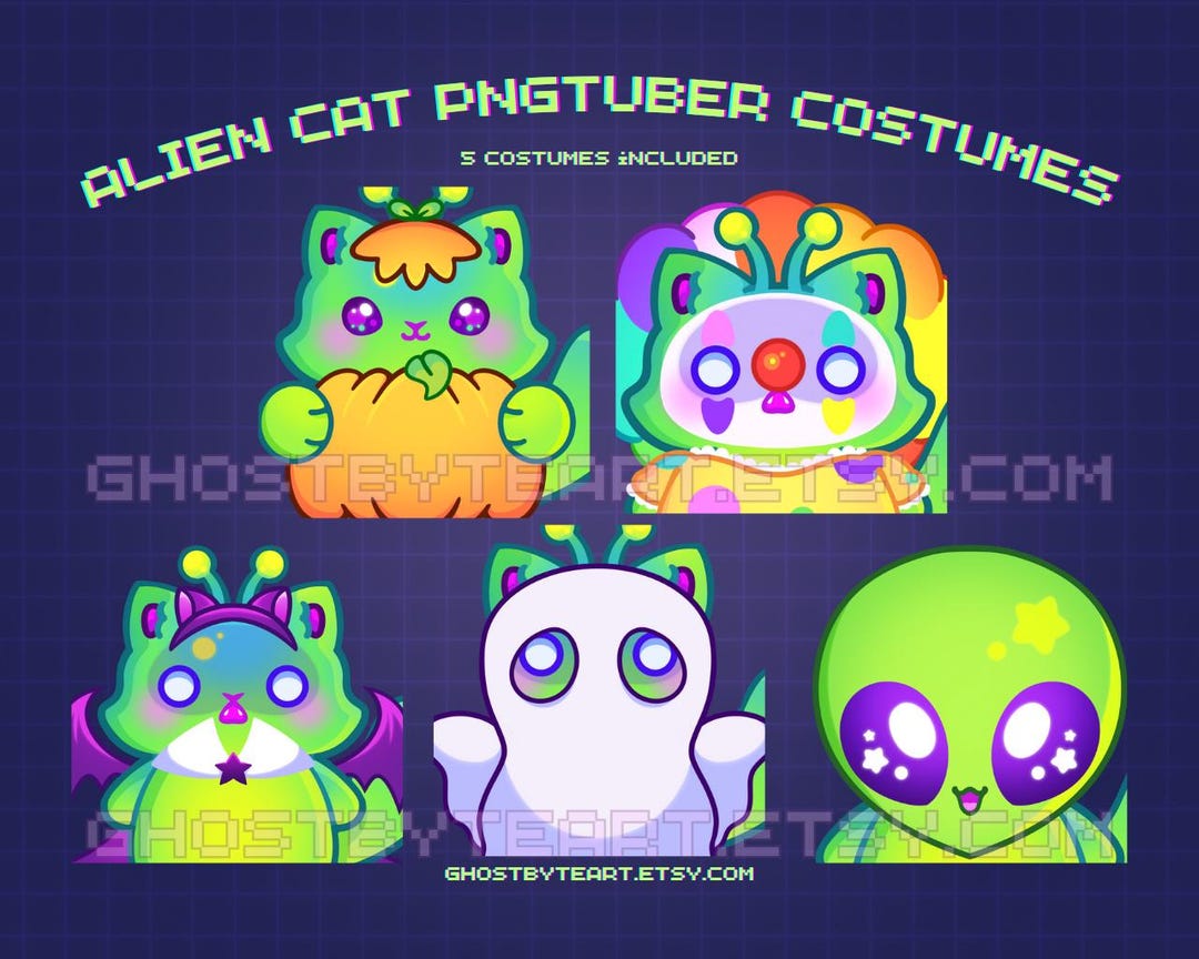 Alien Cat Halloween Costumes & Emotes!! | Cat Pngtuber for Streaming ...