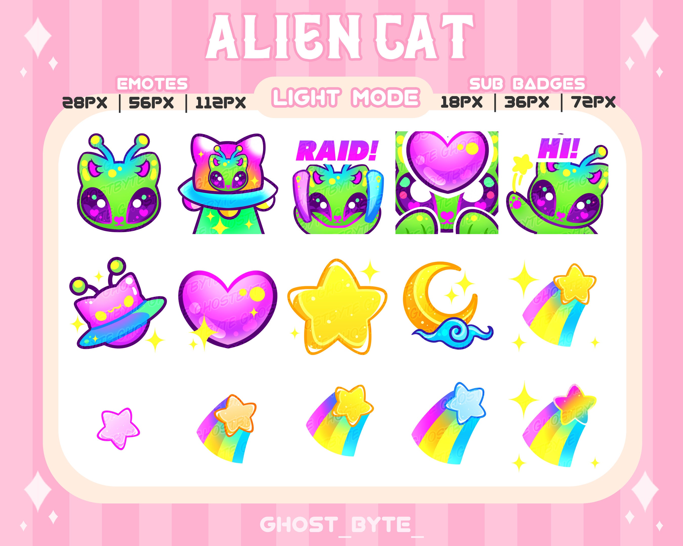 Alien Cat Emote Pack | Sub Badges | Twitch | Discord | Youtube - Etsy