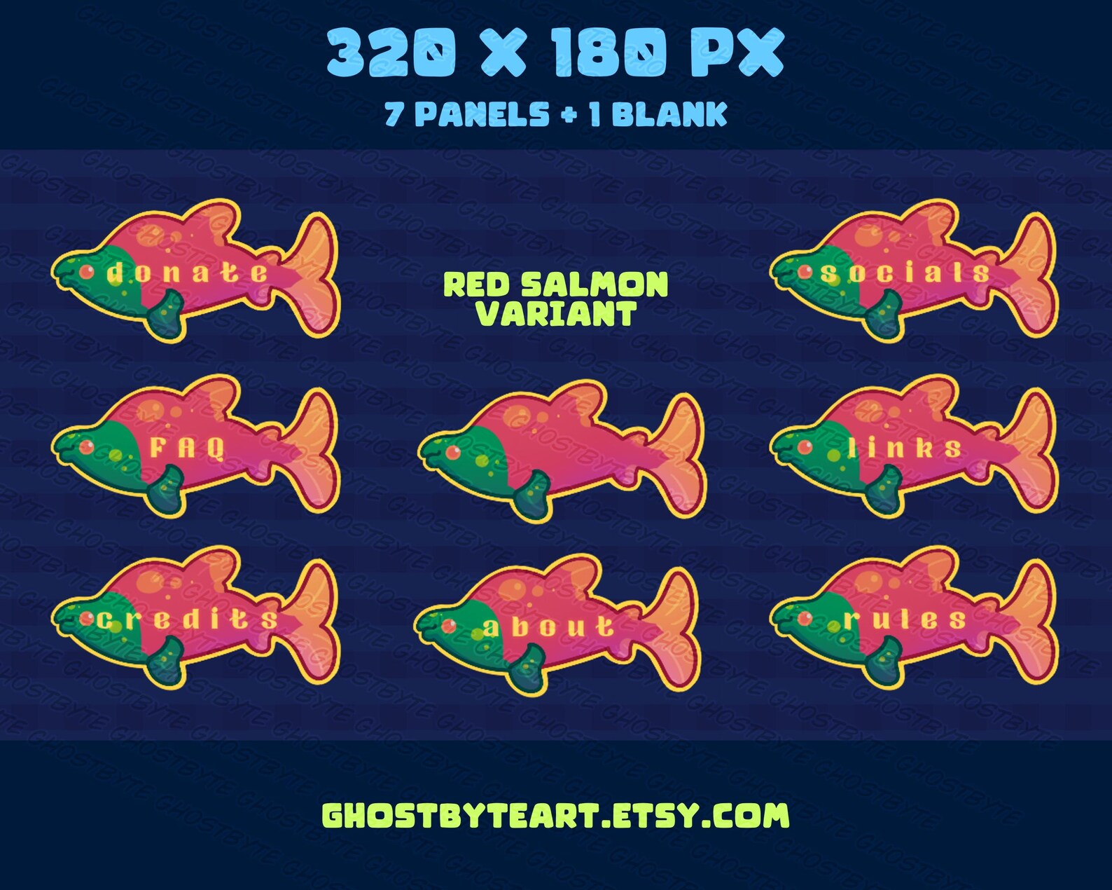 Fish Panels for Twitch Stream: Sardine, Bass, Salmon (PNG Digital ...