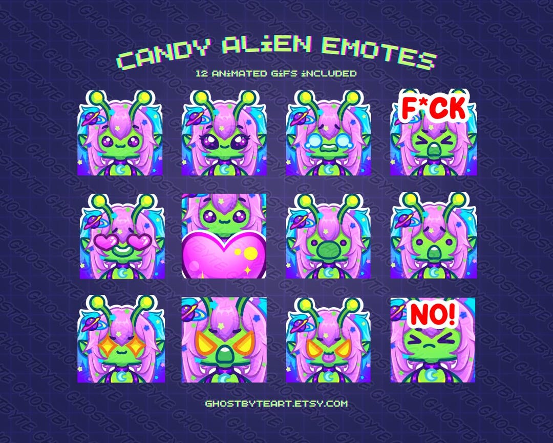 Candy Alien Girl Animated Emotes: Chibi Gamer Sub Badges (digital ...