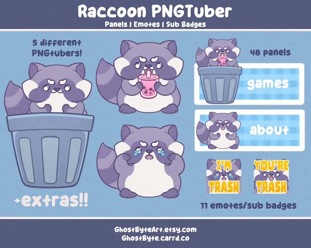 Raccoon Pngtuber, Panels, Emotes & Streaming Schedule | Streaming Pack ...
