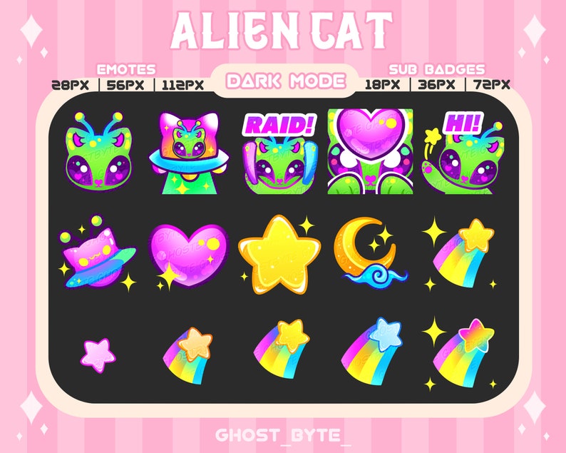 Alien Cat Emote Pack | Sub Badges | Twitch | Discord | Youtube - Etsy