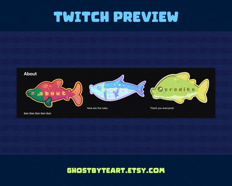 Fish Panels for Twitch Stream: Sardine, Bass, Salmon (PNG Digital ...
