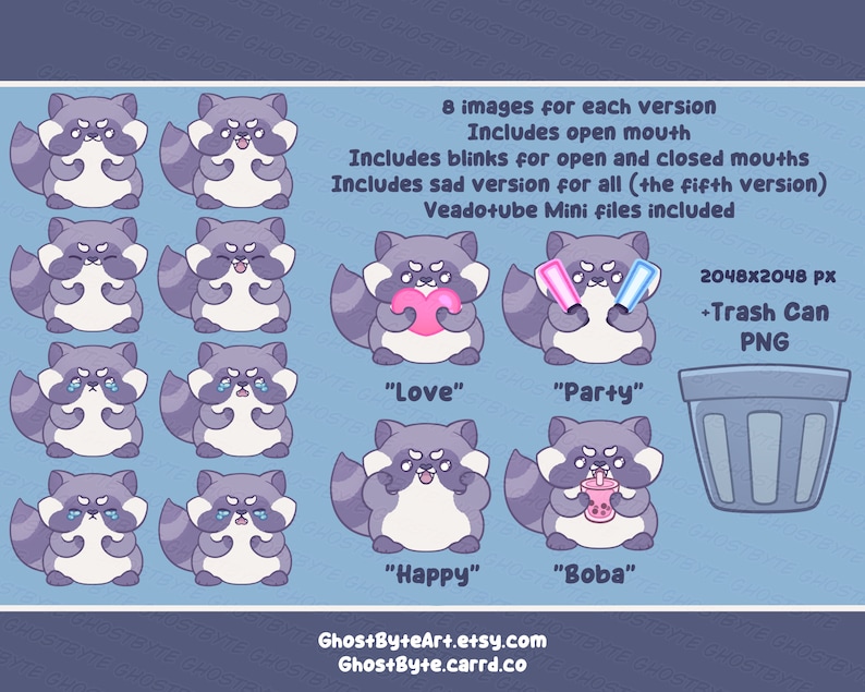 Raccoon Pngtuber, Panels, Emotes & Streaming Schedule | Streaming Pack ...