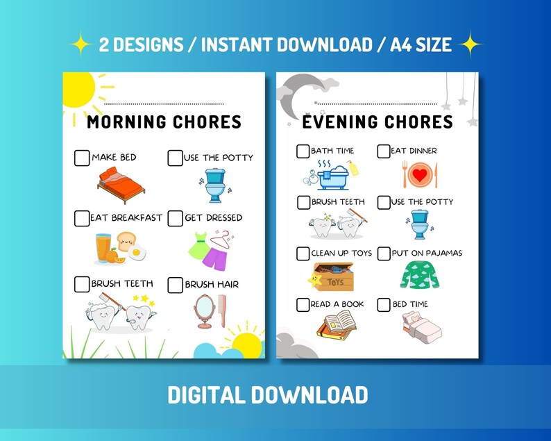 Daily Chores Chart for Kids Printable Responsibility Chart - Etsy