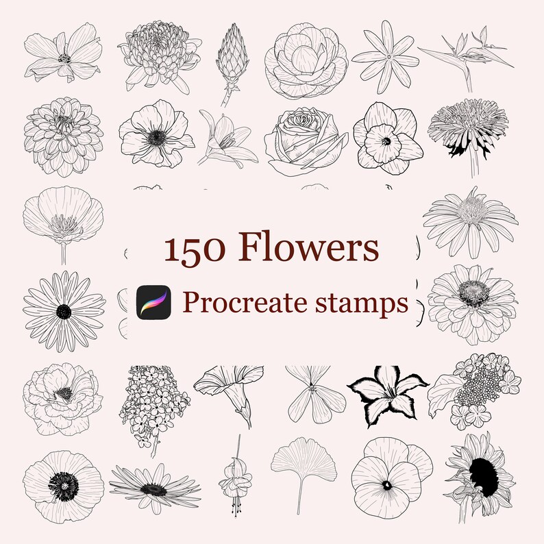 150 Flower Procreate Brushes Flower Stamps Procreate Stamps Commercial ...