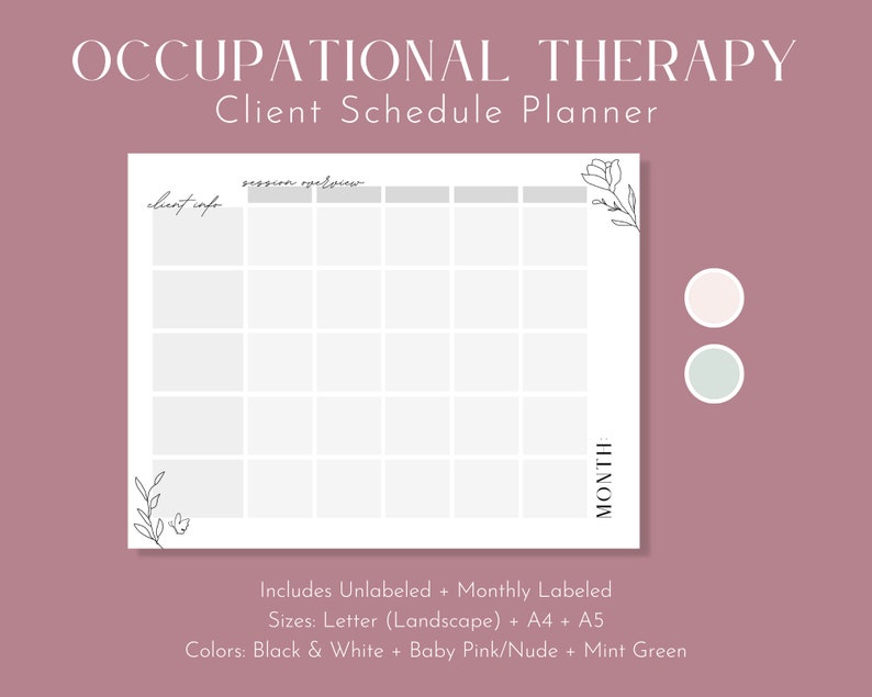 Occupational Therapy Client Schedule Planner Template | OT Minimal ...