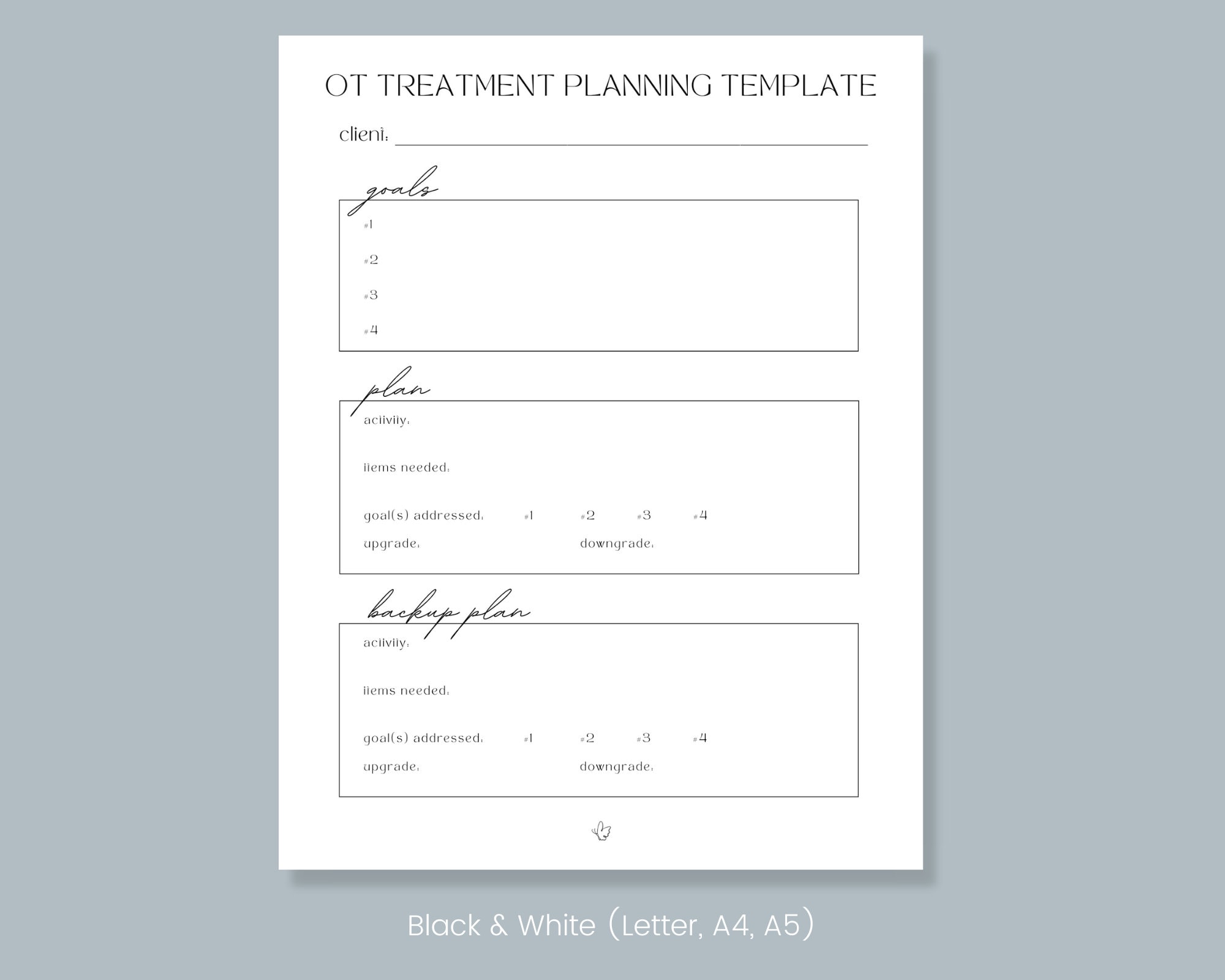 Occupational Therapy Treatment Planning Template OT Minimal Style Black ...