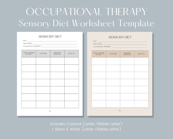 Occupational Therapy Sensory Diet Worksheet Template OT | Etsy