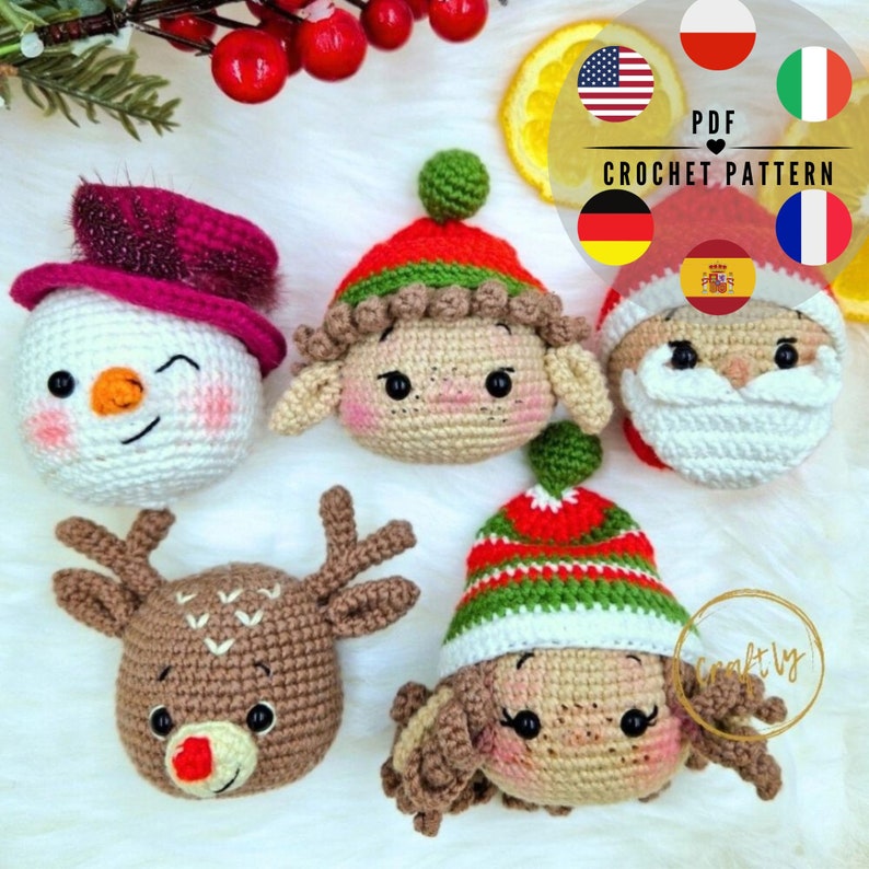 Crochet Christmas Decoration Snowman, Reindeer, Elf, Santa Claus ...