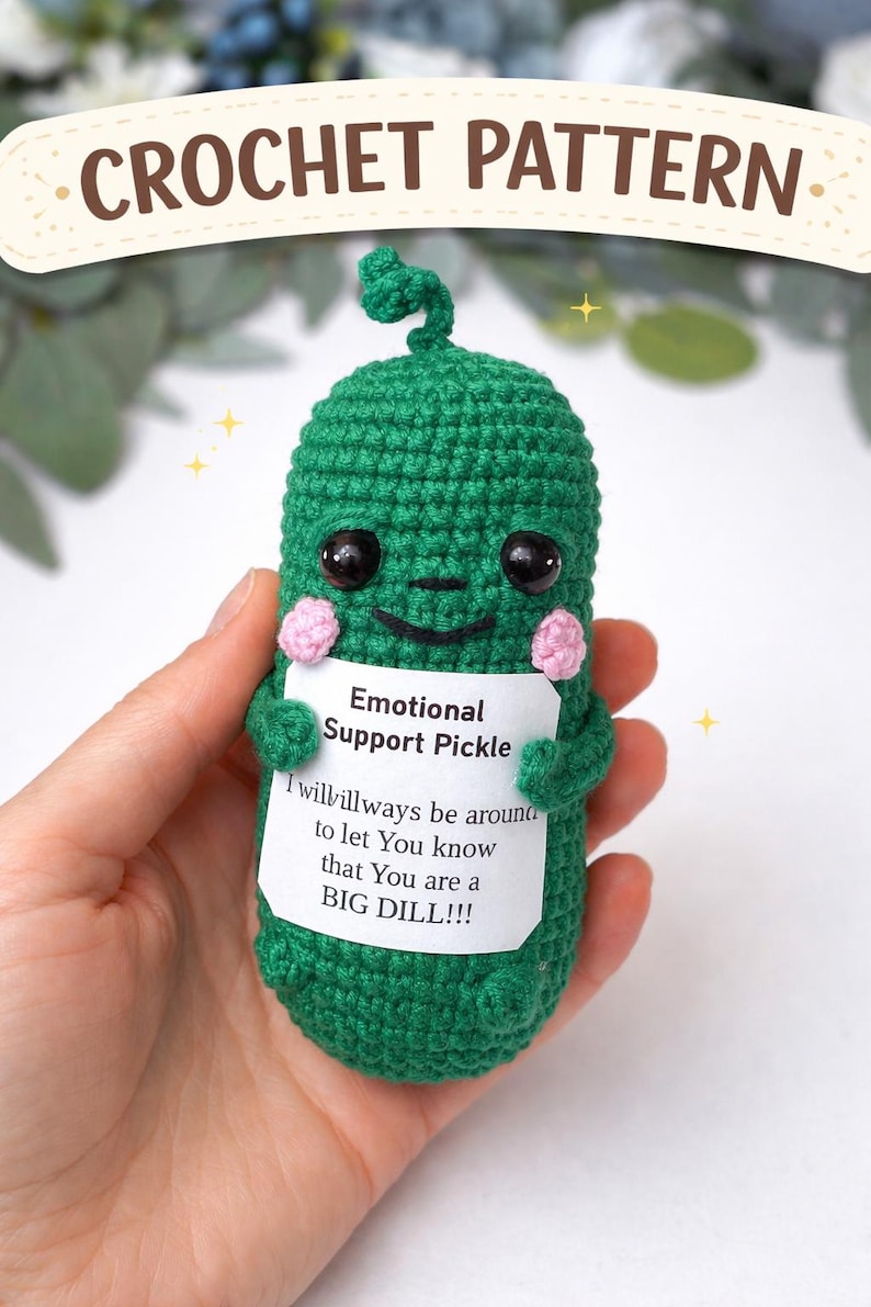 Emotional Support Pickle Crochet Pattern PDF | No-sew Amigurumi Pickle ...