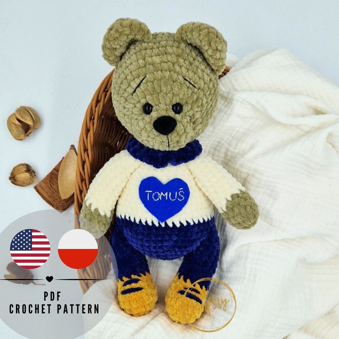 PDF Teddy Bear Crochet Pattern - PDF and VIDEO How to Embroider a Name ...
