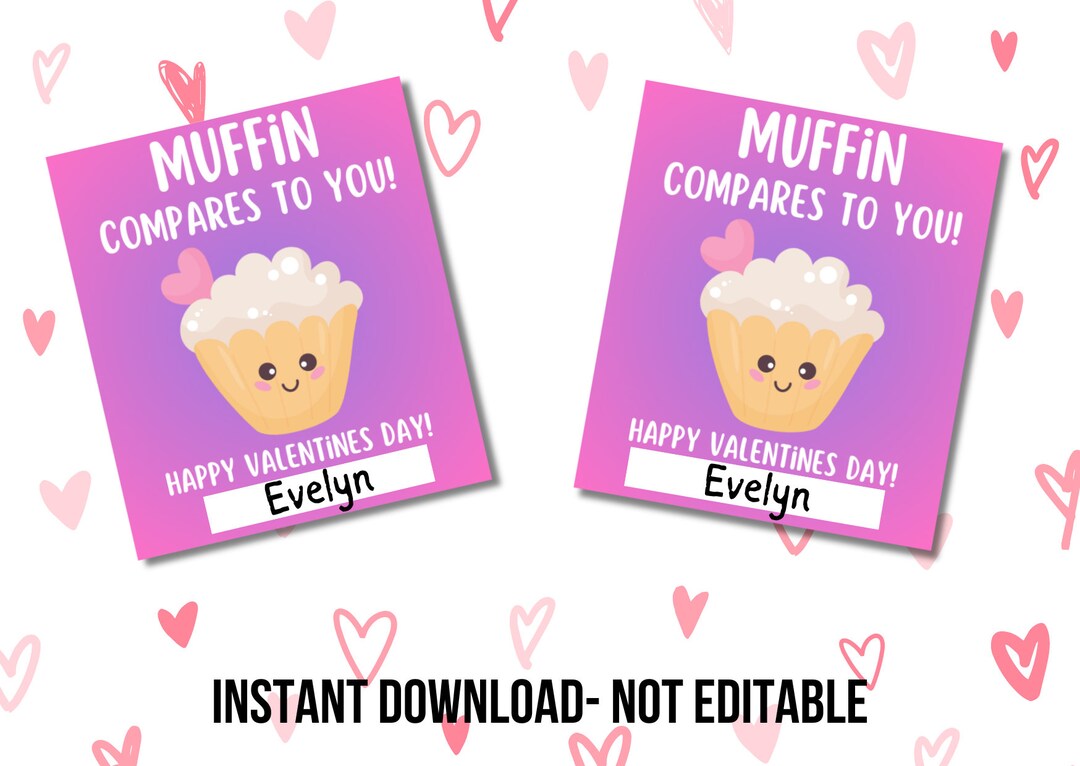 Muffin Valentines Day Cards Printable Digital Download School ...