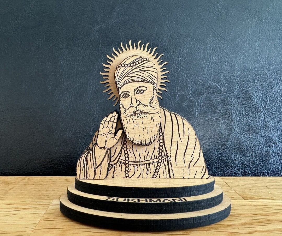 Sikh Guru Nanak Dev Ji Wood Carved Photo Portrait Sikh Desktop Stand ...